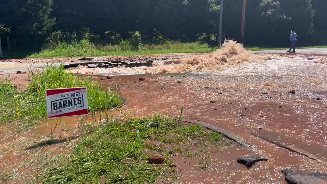 VIDEO: Water main break shuts down roads in Greer – WSPA 7NEWS